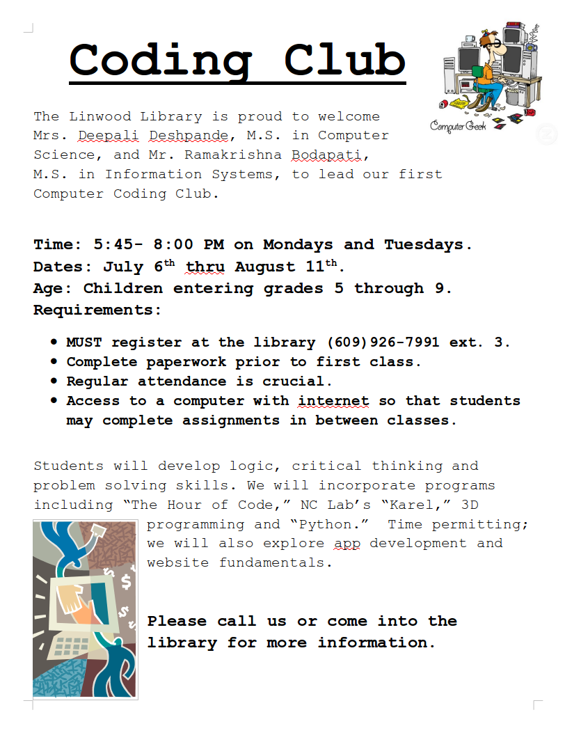 Linwood Library Coding Club Adopts NCLab